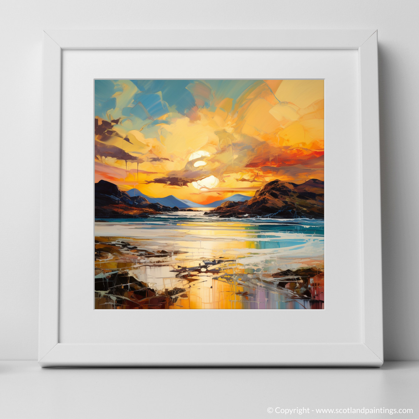 Painting and Art Print of Kiloran Bay at golden hour entitled "Golden ...