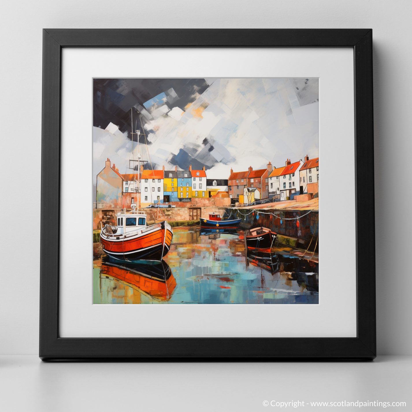 Painting and Art Print of St Monans Harbour with a stormy sky entitled ...