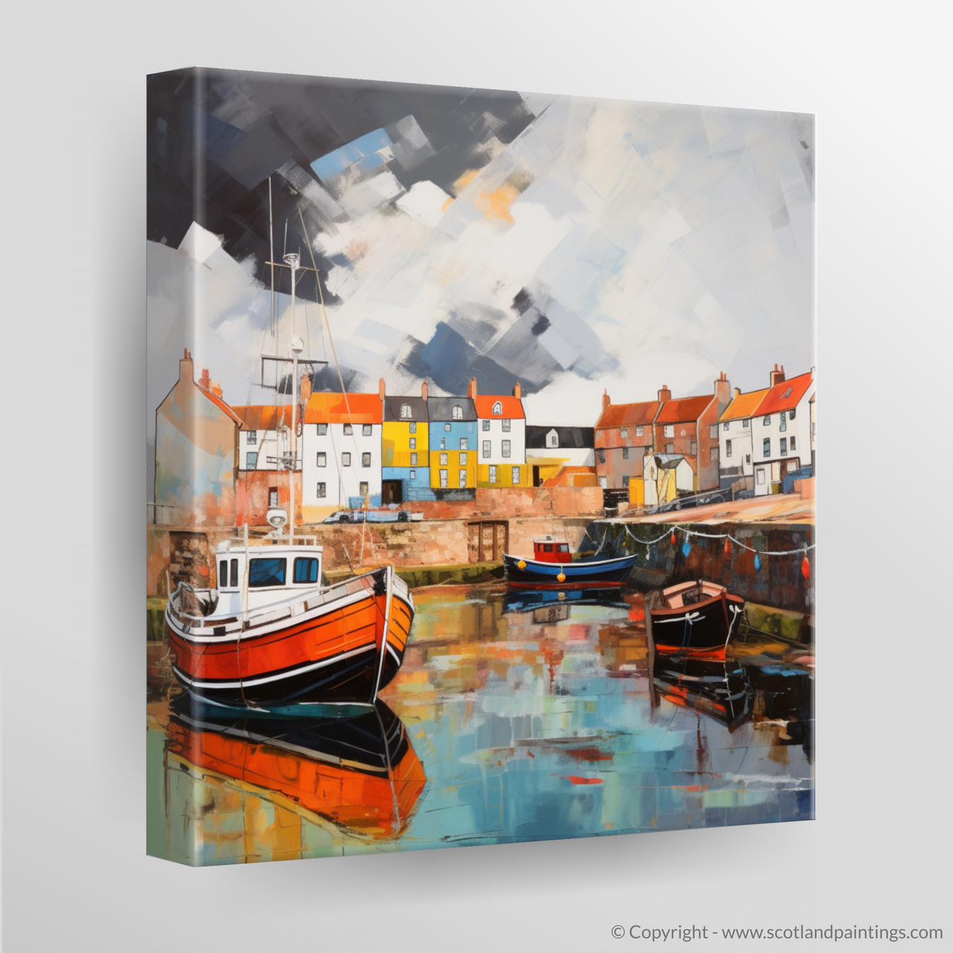 Painting and Art Print of St Monans Harbour with a stormy sky entitled ...
