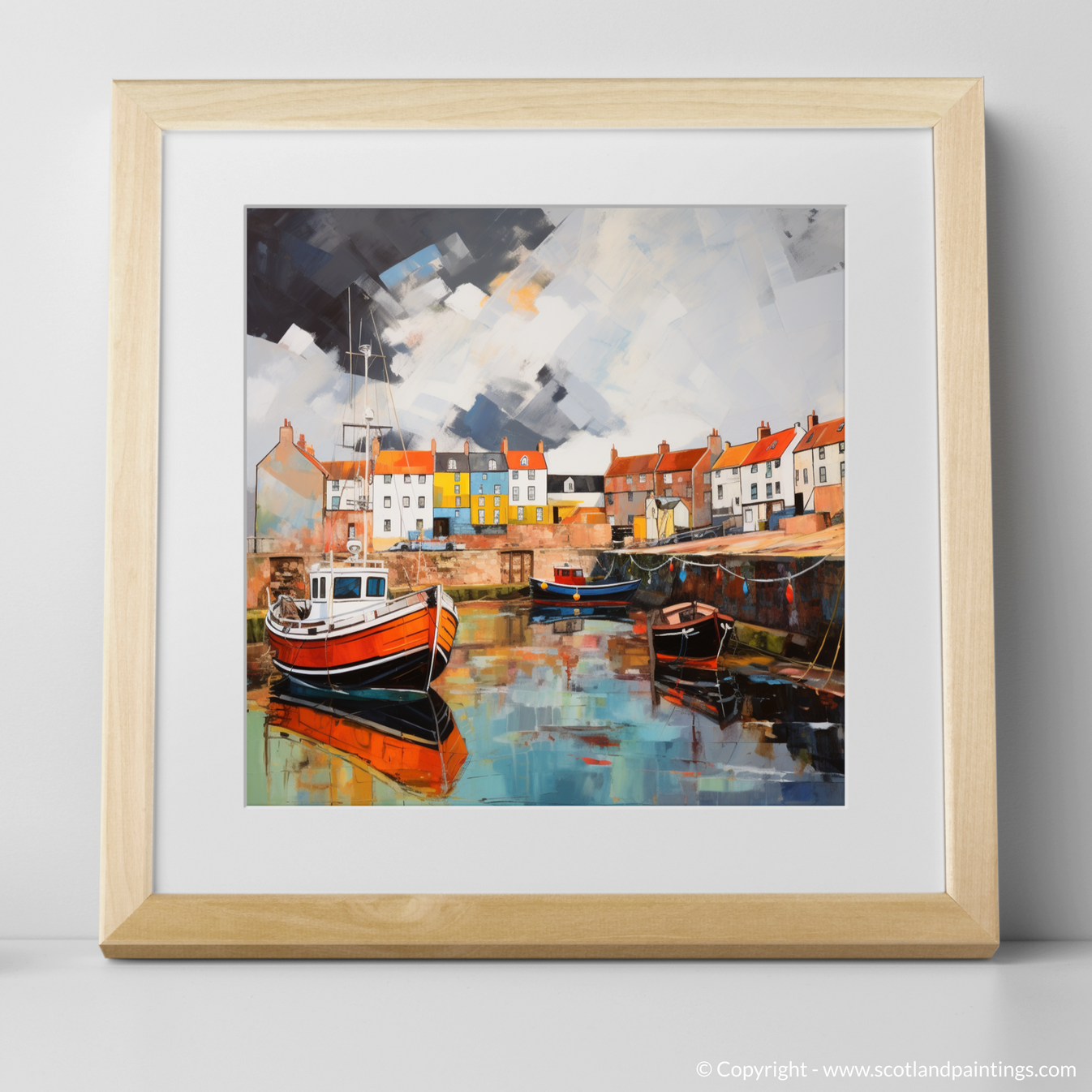 Painting and Art Print of St Monans Harbour with a stormy sky entitled ...