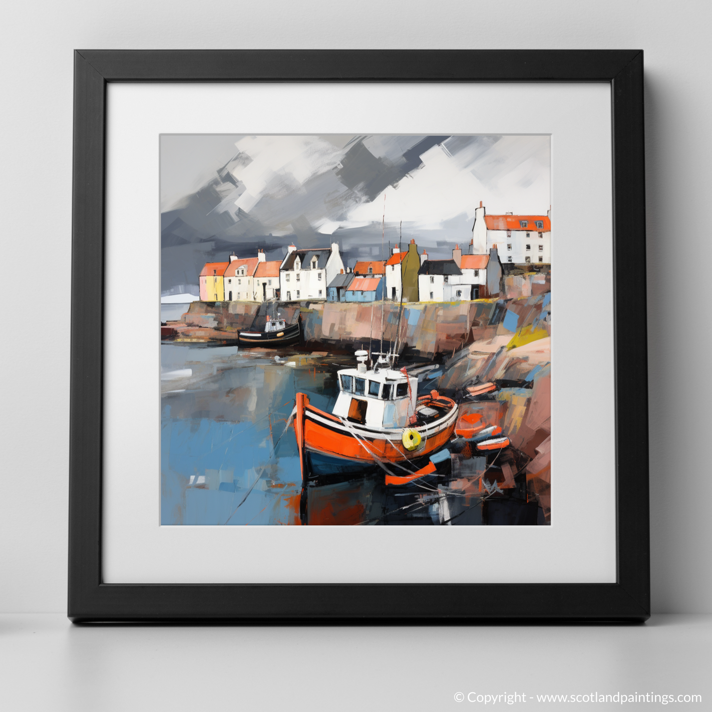 Painting and Art Print of St Monans Harbour with a stormy sky entitled ...