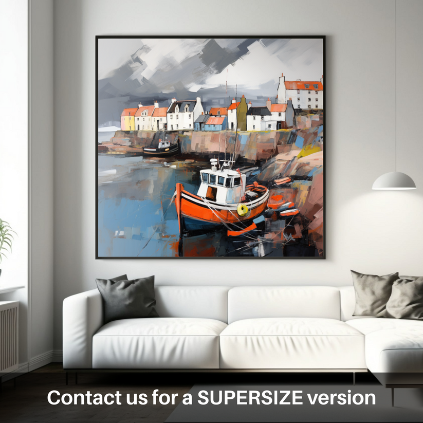Painting and Art Print of St Monans Harbour with a stormy sky entitled ...