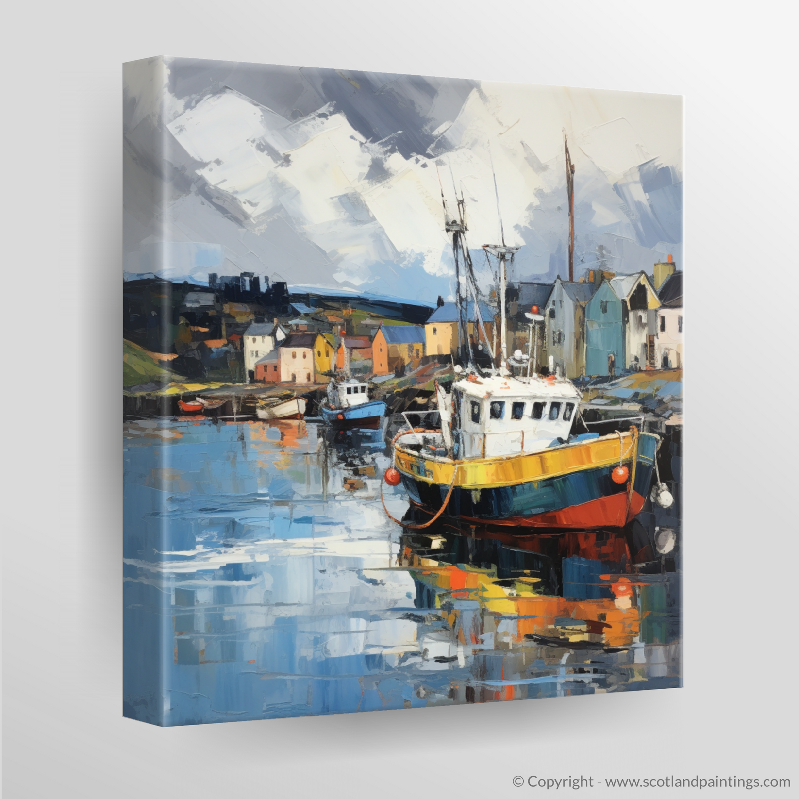Painting and Art Print of Cromarty Harbour with a stormy sky entitled ...