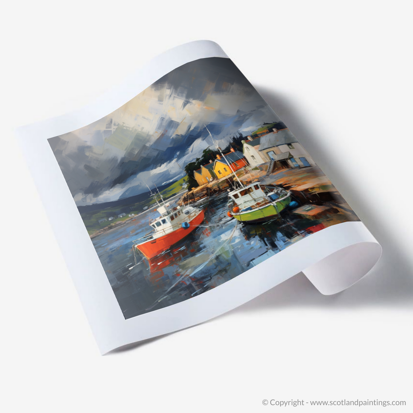 Painting and Art Print of Cromarty Harbour with a stormy sky entitled ...