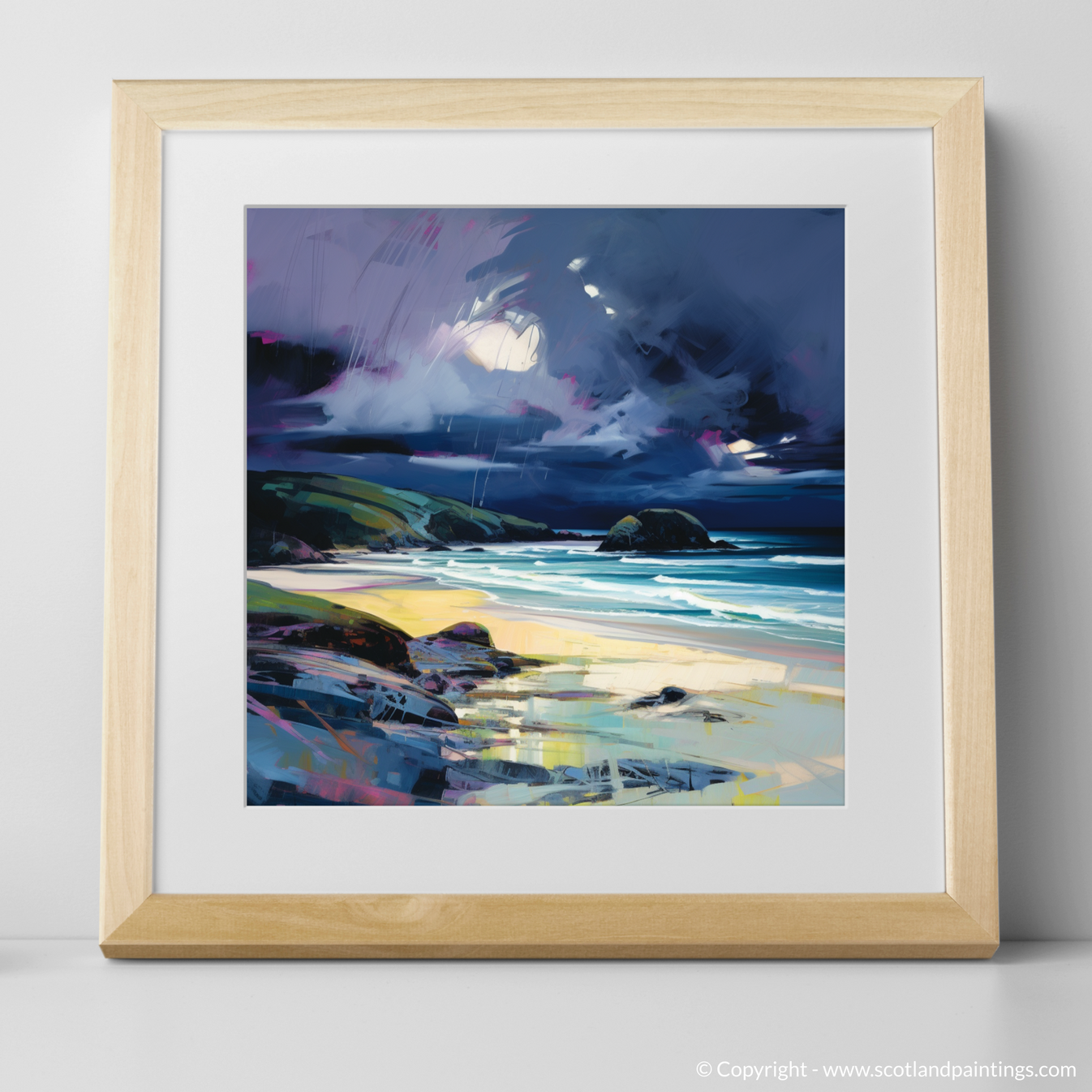 Painting and Art Print of Sandwood Bay with a stormy sky entitled "Sto ...