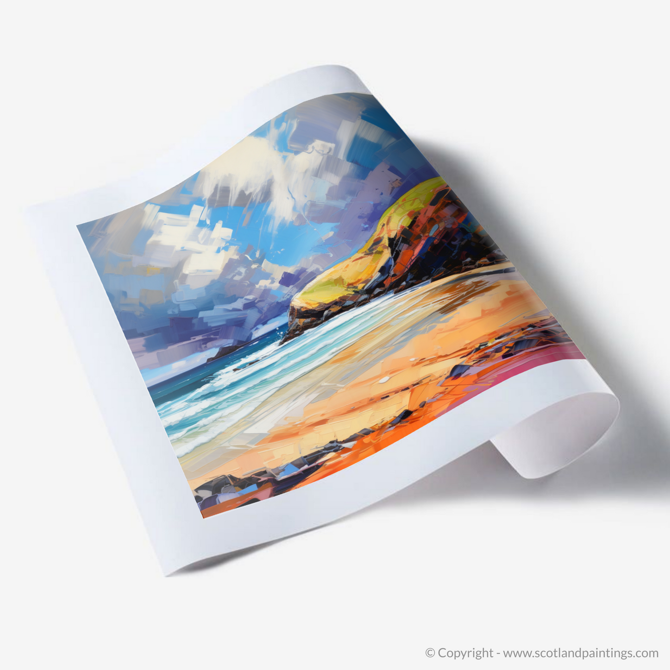 Painting and Art Print of Sandwood Bay with a stormy sky entitled "Sto ...