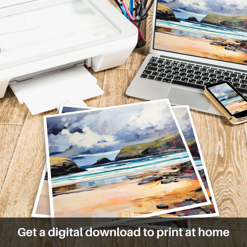 Painting and Art Print of Sandwood Bay with a stormy sky entitled "Sto ...