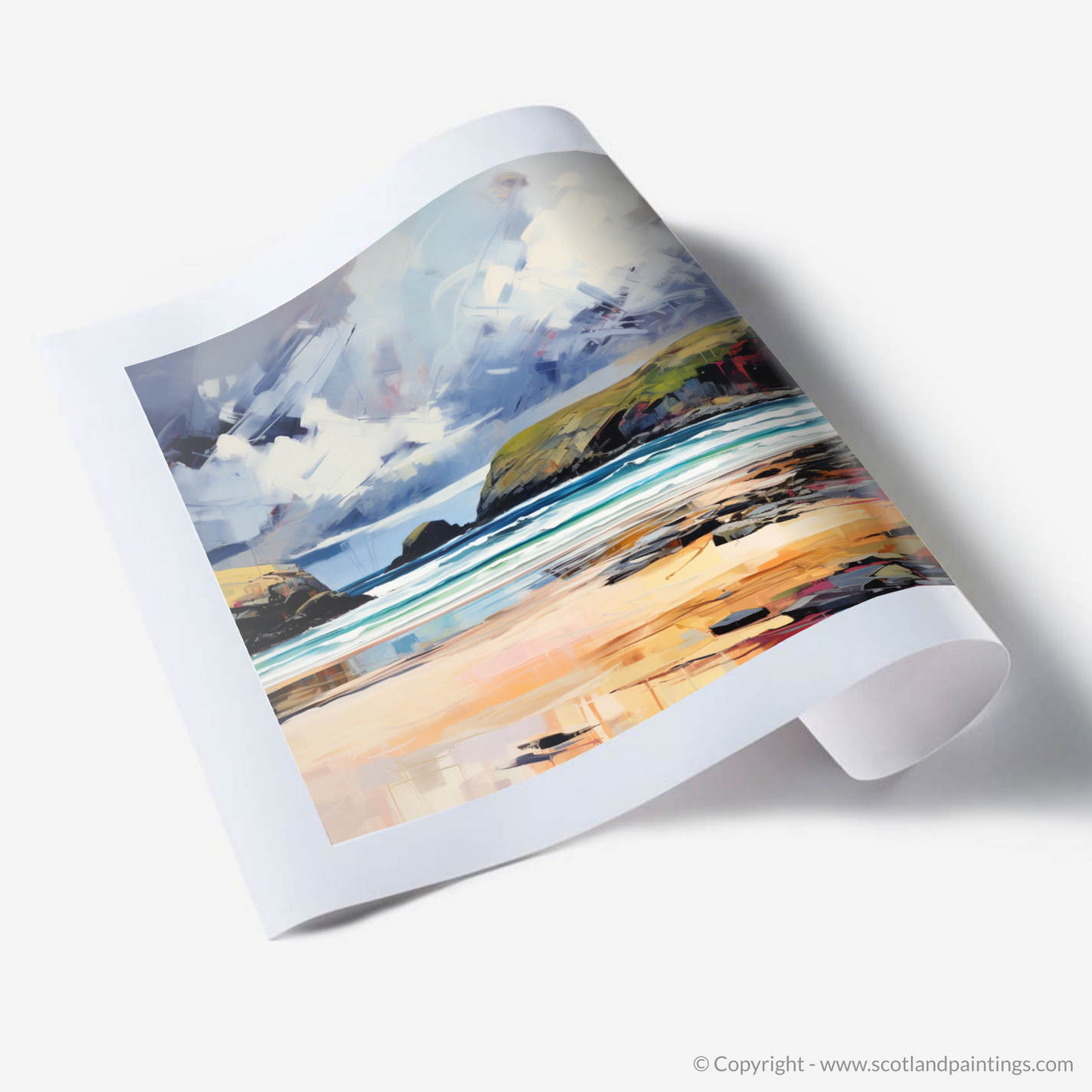 Painting and Art Print of Sandwood Bay with a stormy sky entitled "Sto ...
