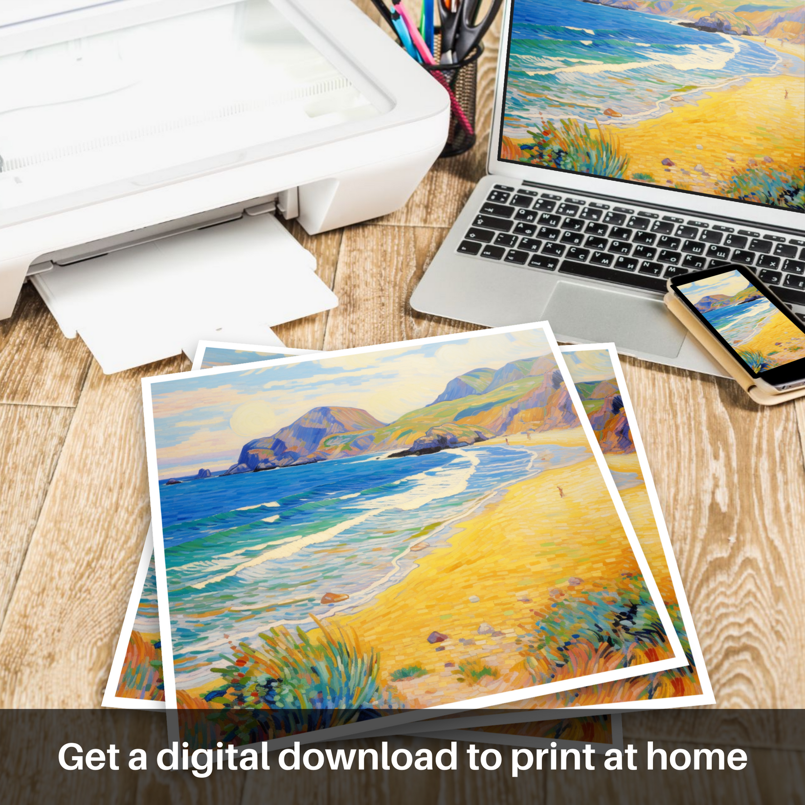 Painting and Art Print of Sandwood Bay, Sutherland in summer entitled ...