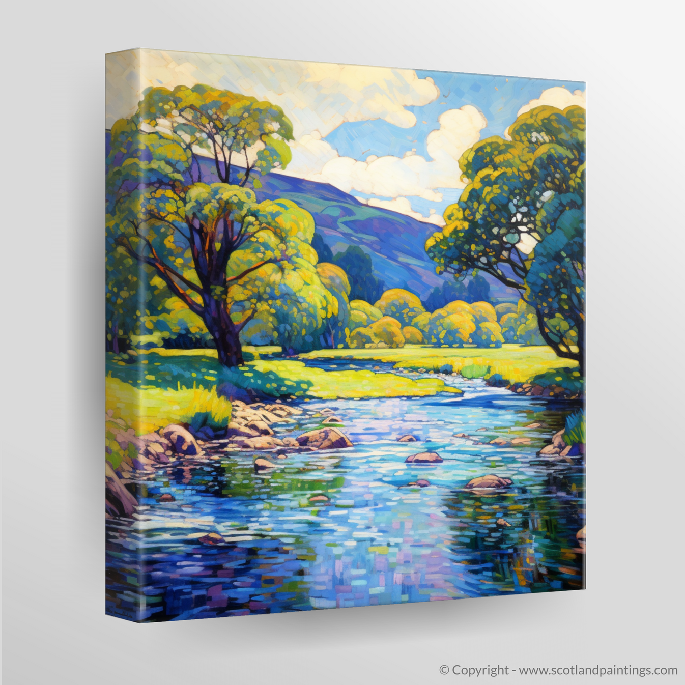 Painting and Art Print of River Earn, Perthshire in summer entitled "S ...