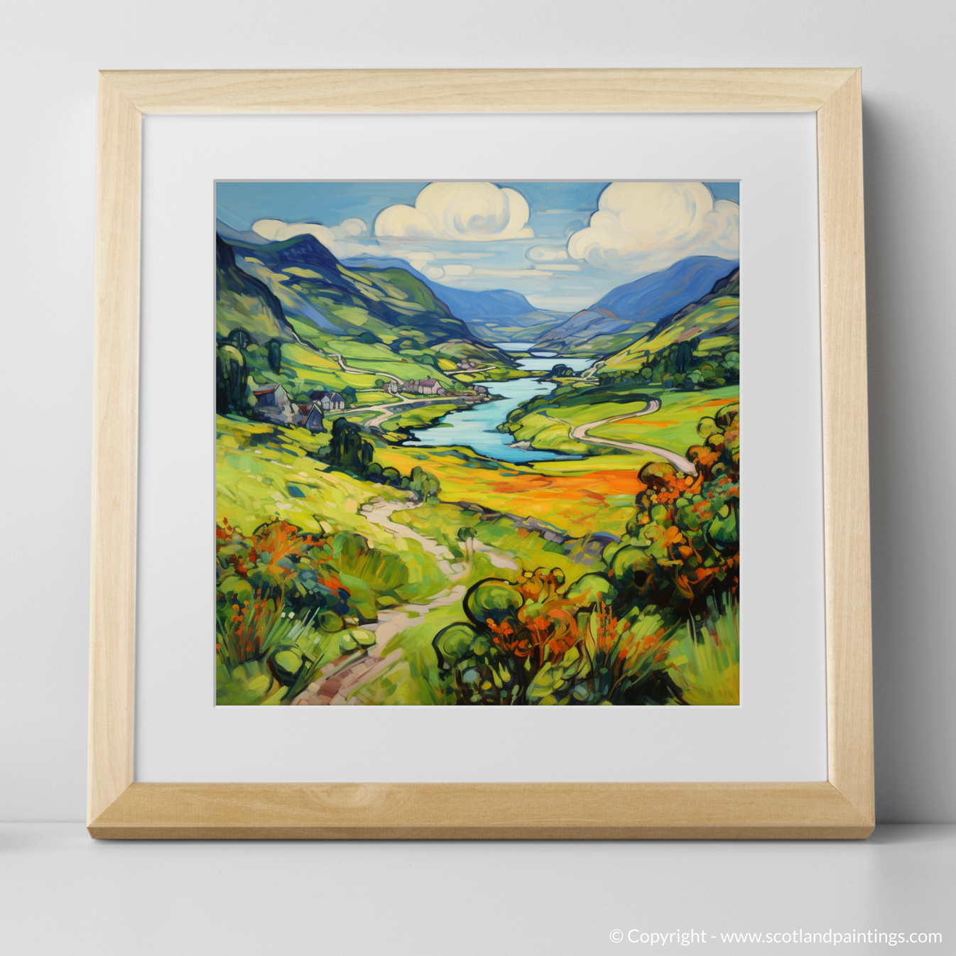 Painting and Art Print of Glen Falloch, Argyll and Bute in summer enti ...