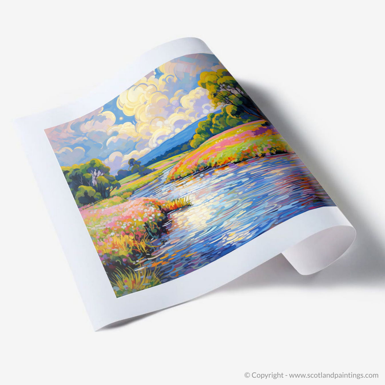 Painting and Art Print of River Esk, Angus in summer entitled "Summer ...