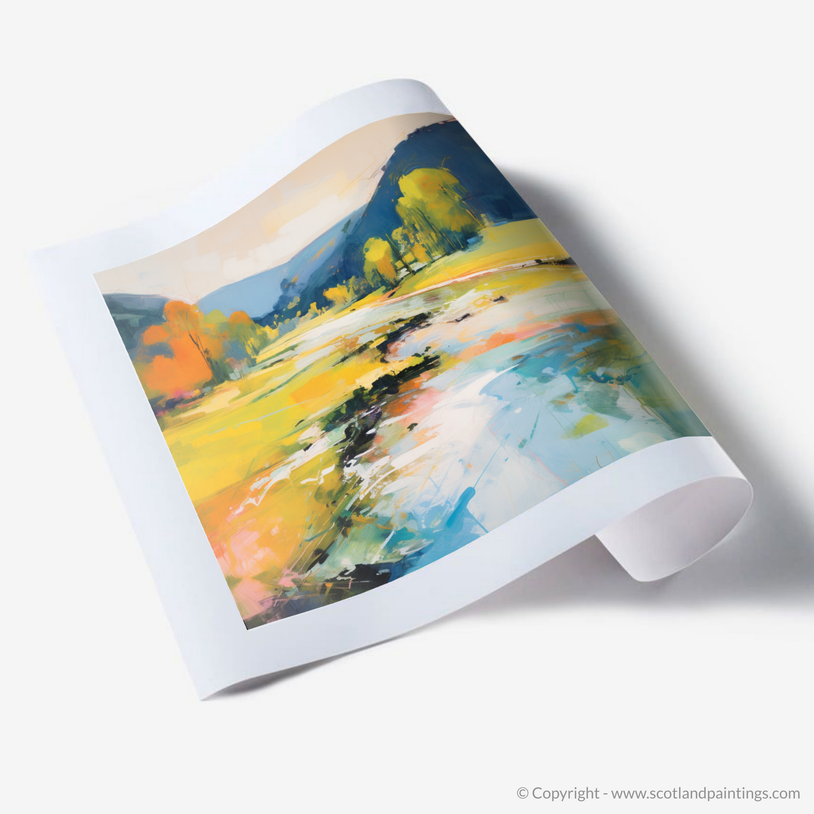 Painting and Art Print of River Earn, Perthshire in summer entitled "S ...