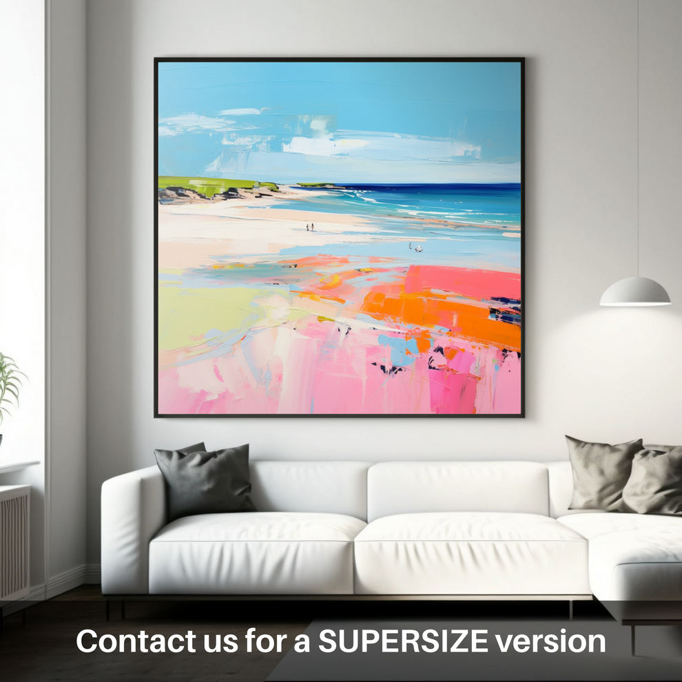 Painting and Art Print of St Cyrus Beach, Aberdeenshire in summer enti ...