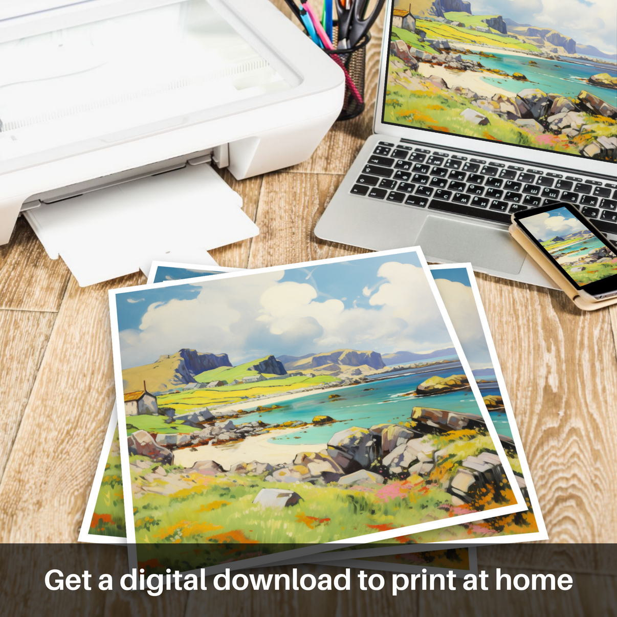 Painting and Art Print of Isle of Mull, Inner Hebrides in summer entit ...