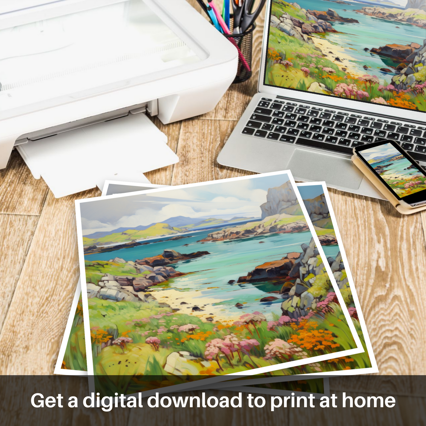 Painting and Art Print of Isle of Mull, Inner Hebrides in summer entit ...