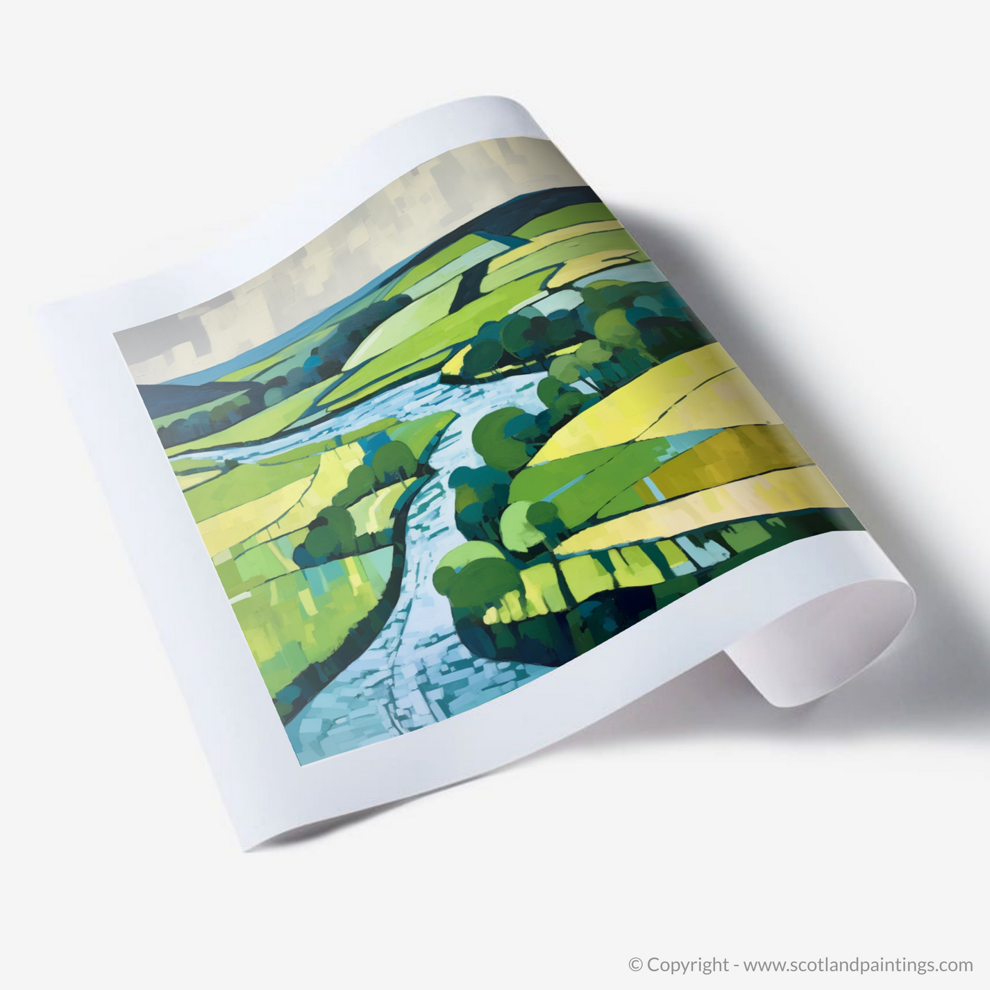 Painting and Art Print of River Tweed, Scottish Borders in summer. Abs ...