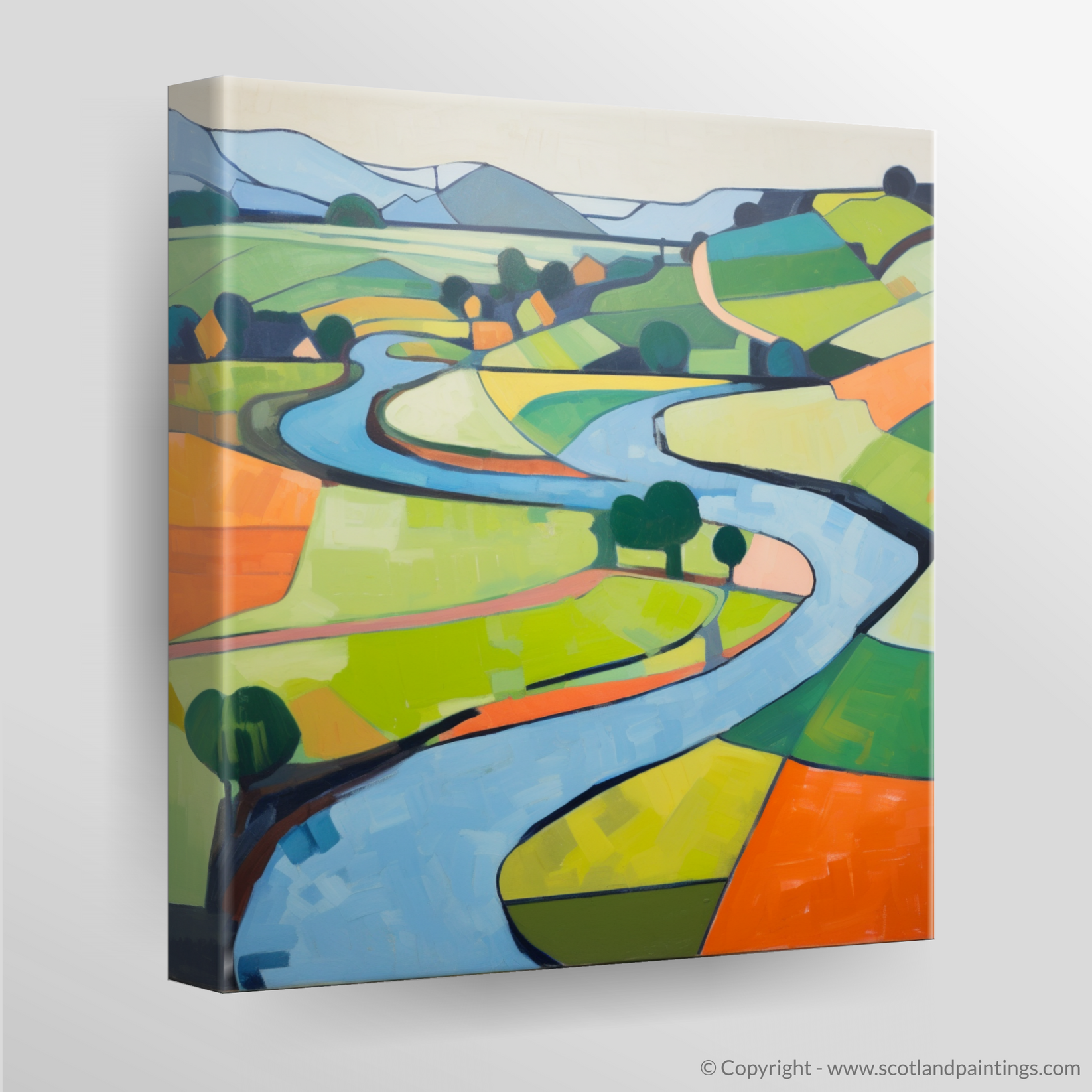 Painting and Art Print of River Tweed, Scottish Borders in summer. Sum ...