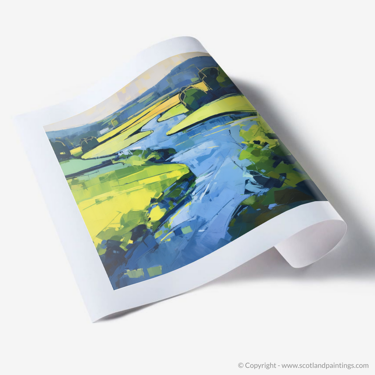 Painting and Art Print of River Tweed, Scottish Borders in summer enti ...