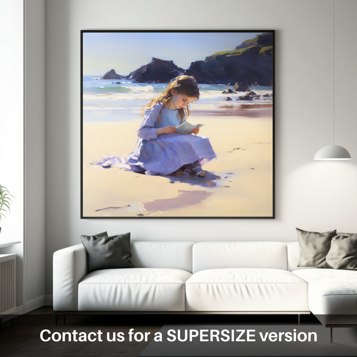 Painting and Art Print of A girl writing her name in the sand at Eyemo ...