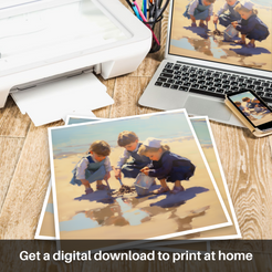 Painting and Art Print of Three children digging in the sand at St. An – Scotland Paintings and ...