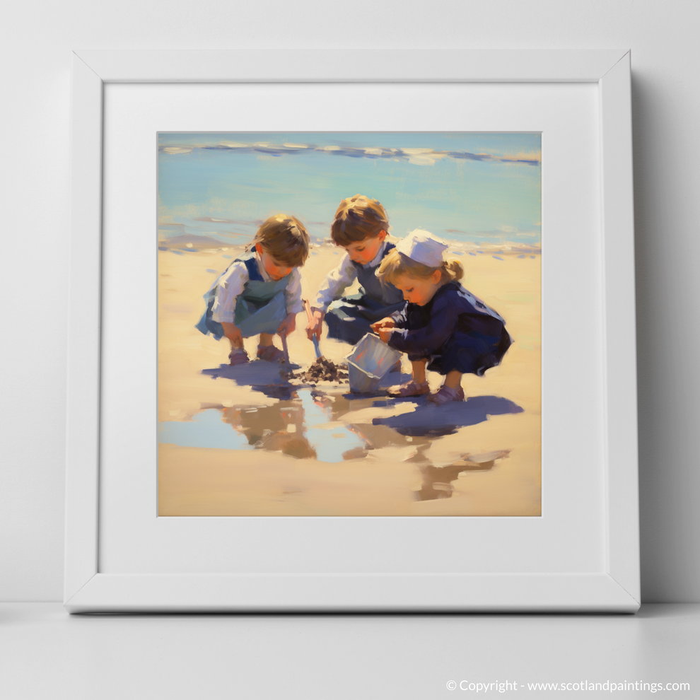 Painting and Art Print of Three children digging in the sand at St. An ...