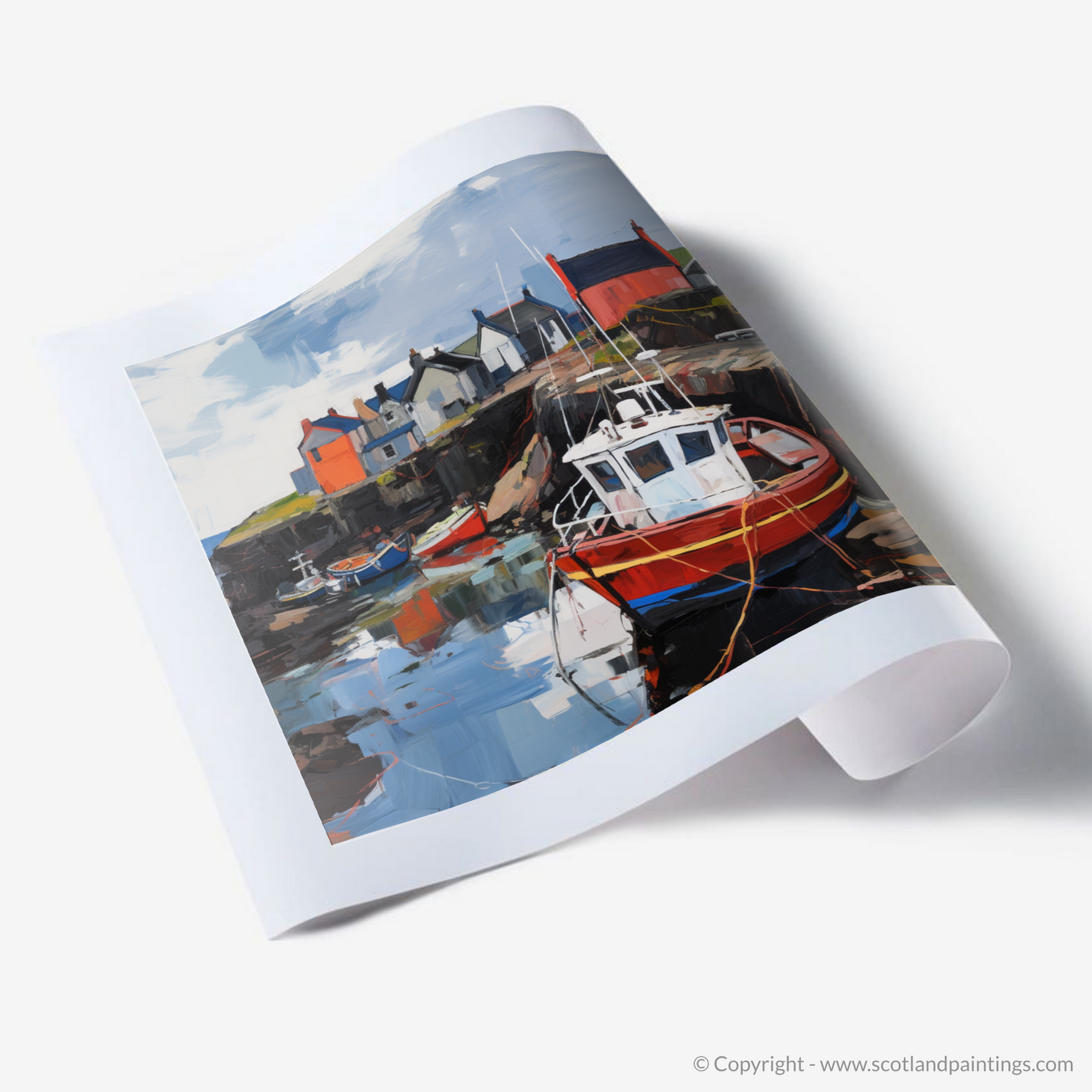 Painting and Art Print of Lybster Harbour, Caithness. Expressionist Od ...