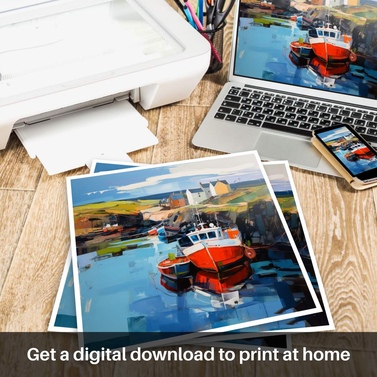 Painting and Art Print of Lybster Harbour, Caithness. Lybster Harbour ...