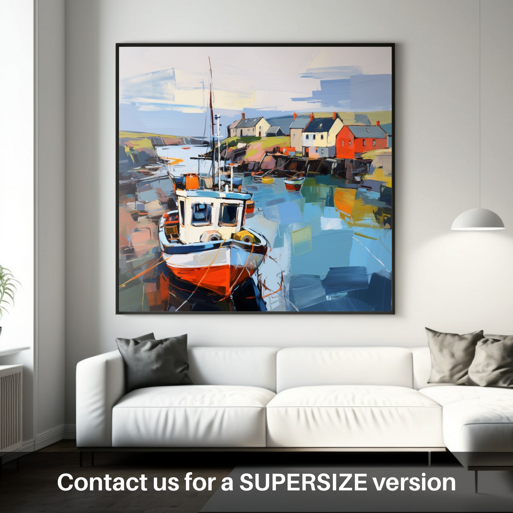 Painting and Art Print of Lybster Harbour, Caithness. Vibrant Reflecti ...